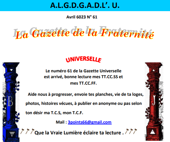 GRATUIT – LA GAZETTE « MAÇONNIQUE » UNIVERSELLE DE LA FRATERNITÉ N° 61 ...